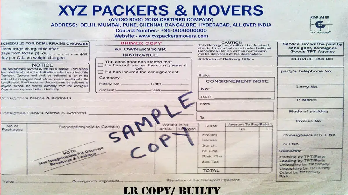 Packers and Movers Bill for Claim | GST Approved